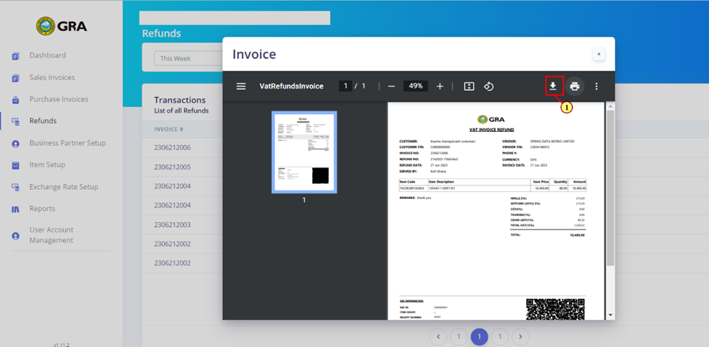 Downloading a Refund Invoice – GRA E-VAT